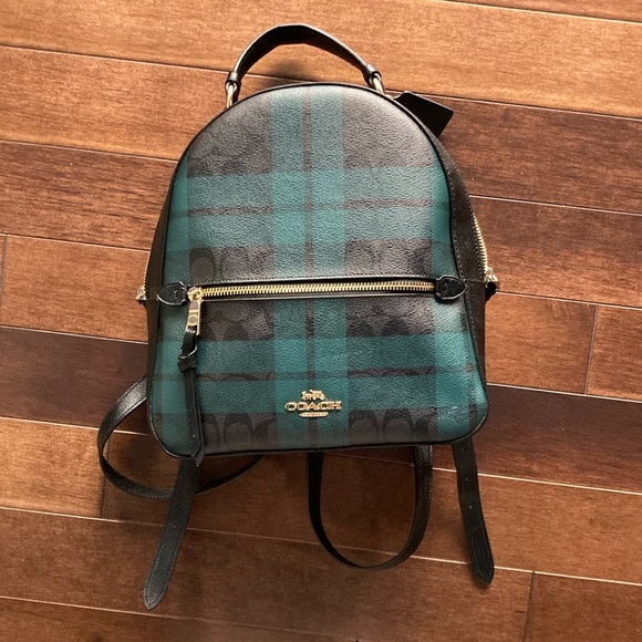 Coach | Bags | Coach Signature Green Black Plaid Leather Backpack ...